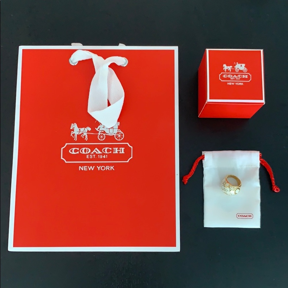 Coach Enamel Signature Pave Cocktail Ring Designer - Gem